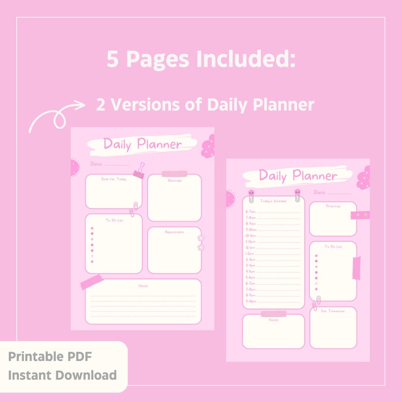Soft Pink Daily Planner, Weekly Planner and Monthly Planner I Soft Pink ...