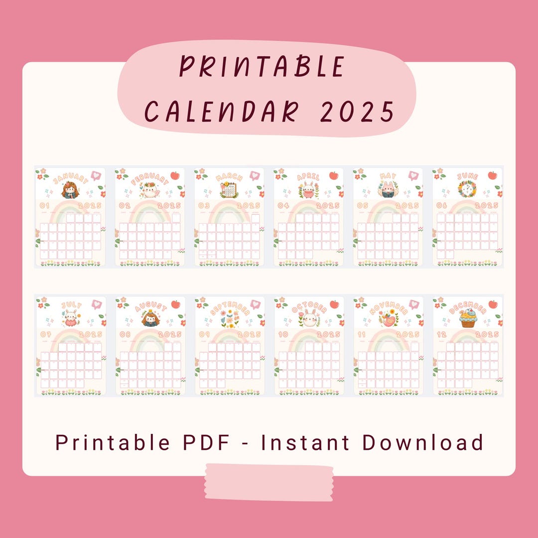 Printable Colorful Cute Spring Themed Calendar 2025, Cute Desk Calendar ...