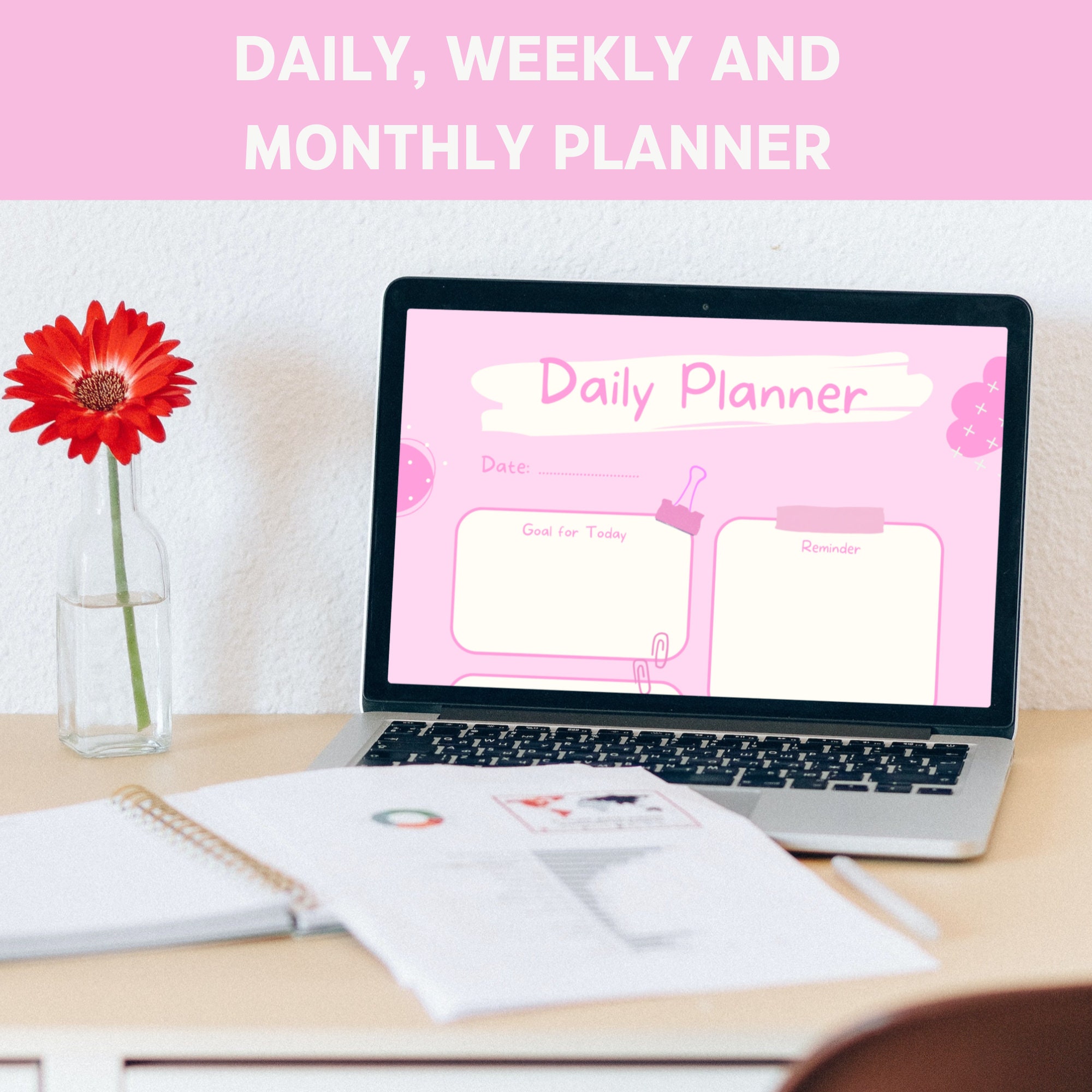 Soft Pink Daily Planner, Weekly Planner and Monthly Planner I Soft Pink ...