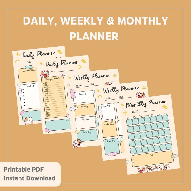 Cute Kawaii Daily Planner, Weekly Planner and Monthly Planner I Cute ...
