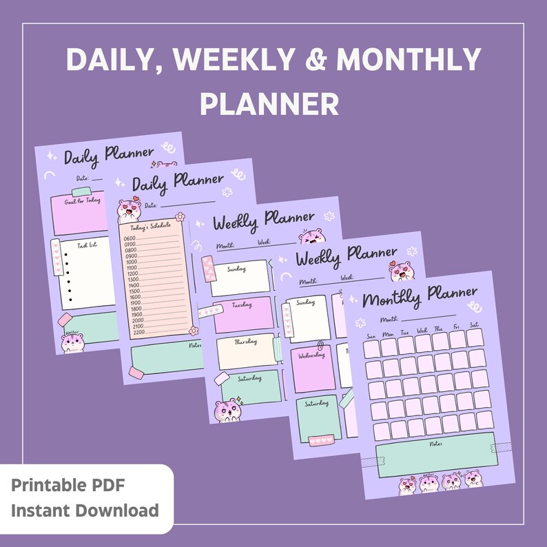 Cute Kawaii Daily Planner, Weekly Planner, Monthly Planner I Cute ...