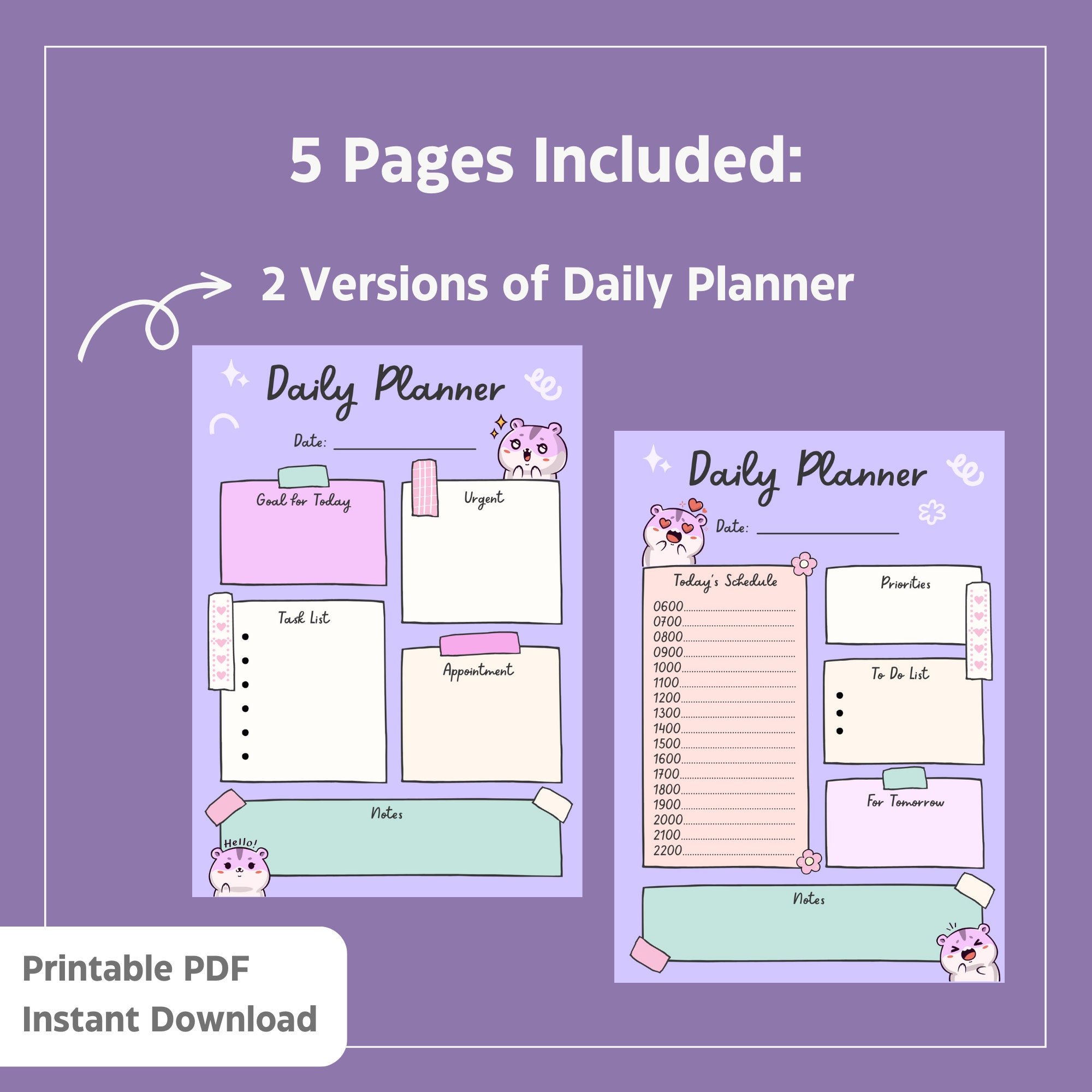 Cute Kawaii Daily Planner, Weekly Planner, Monthly Planner I Cute ...