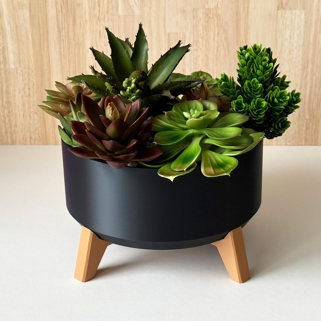 Midcentury Modern Leg Stand Pot, Large 8" Wide for Succulents or Indoor ...