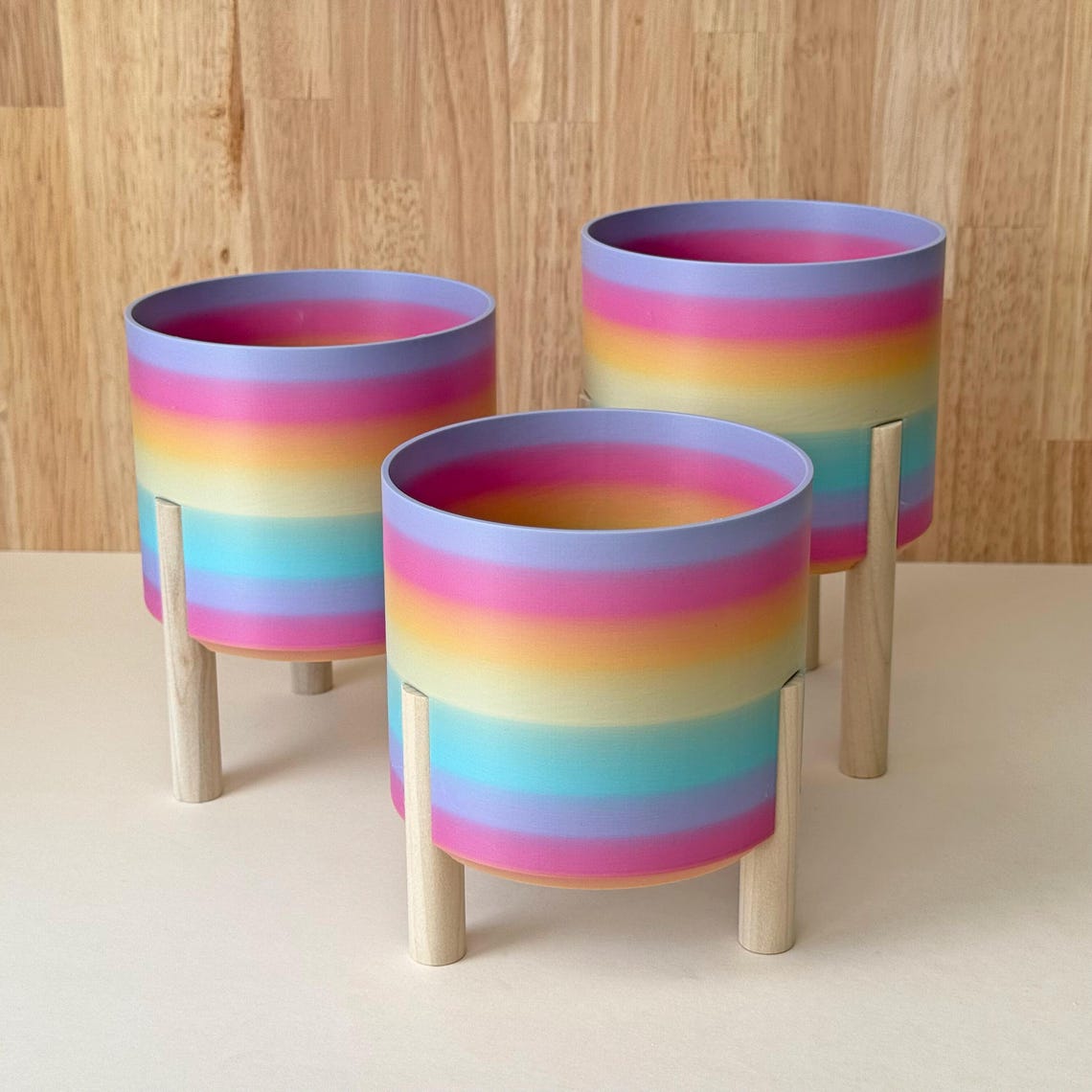 Pastel Rainbow Midcentury Modern Planters, Set of 3 for 4" Round ...