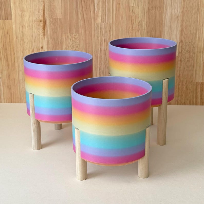 Pastel Rainbow Midcentury Modern Planters, Set of 3 for 4" Round ...