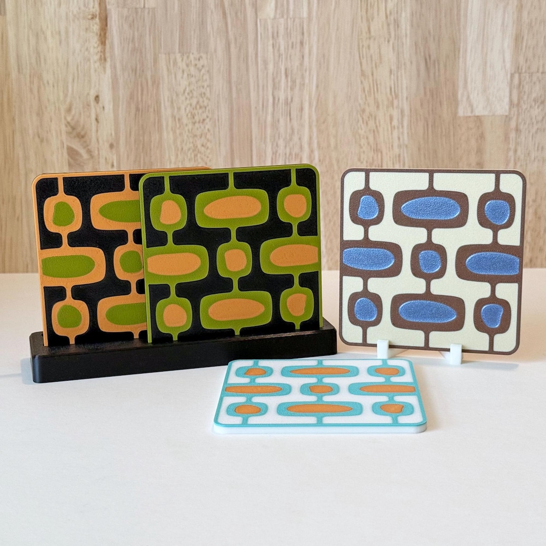 Art Coasters - Midcentury Modern Blobs Pattern, Set of 4, Customizable ...