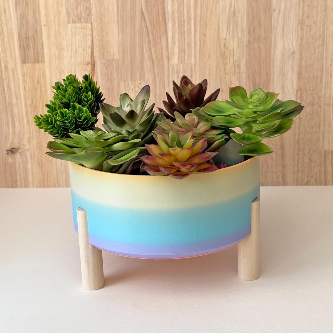 Pastel Rainbow Midcentury Modern Tri-leg Planter, Large 8" for Indoor ...