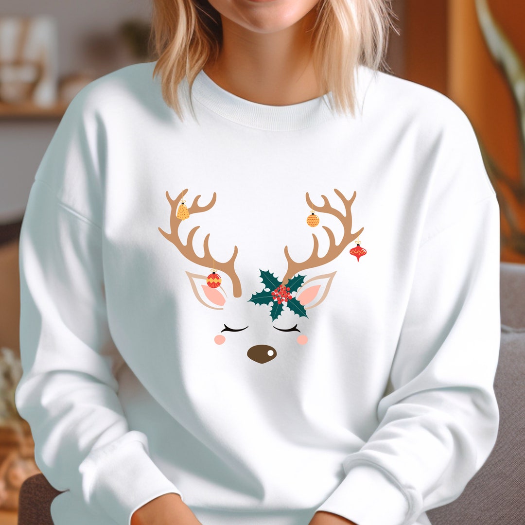Cute Girl Reindeer Face, Christmas Sweatshirt, Cute Christmas Shirt ...