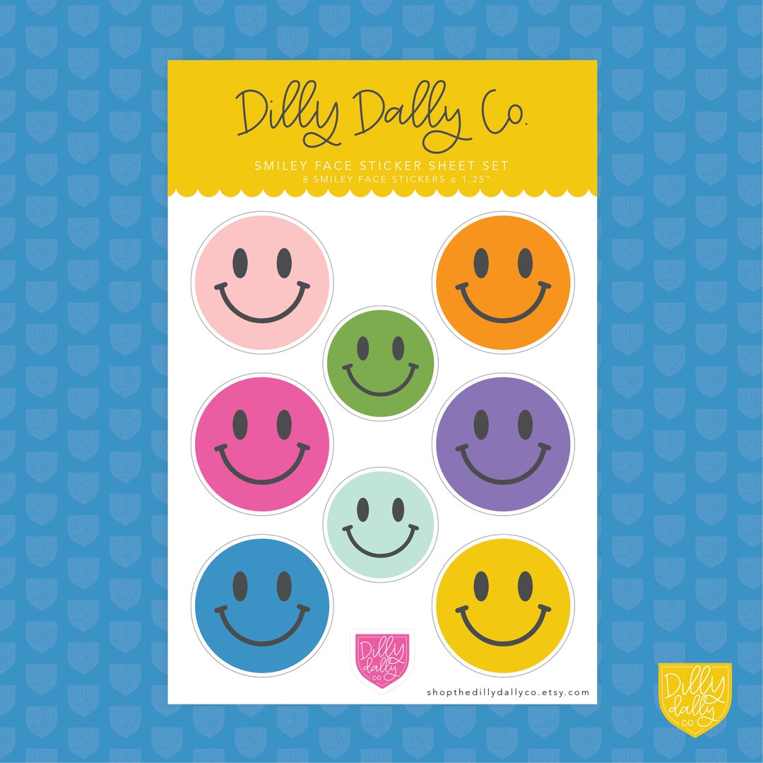 Happy Face Sticker Sheet Set Smiley Face Sticker Bright Sticker Label ...