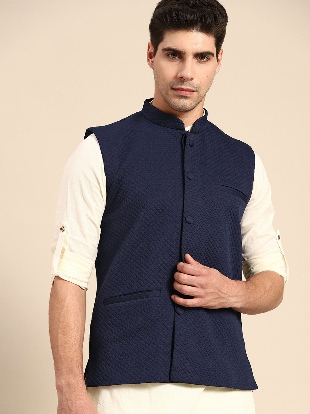 Mens Nehru Jacket Navy Blue Self Design Nehru Jacket - Etsy