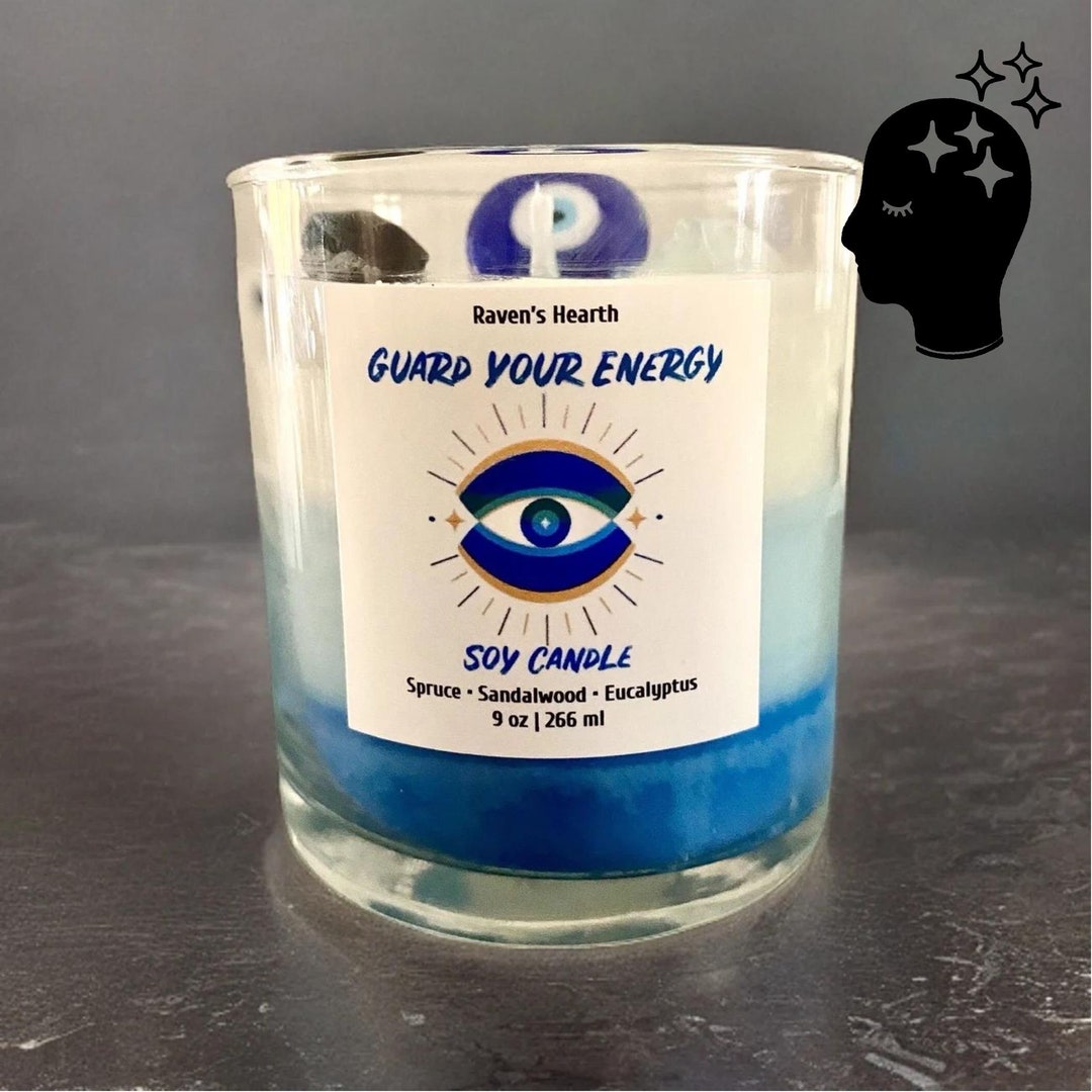 Crystal Infused Evil Eye Protection Candle Guard Your Energy Energy ...