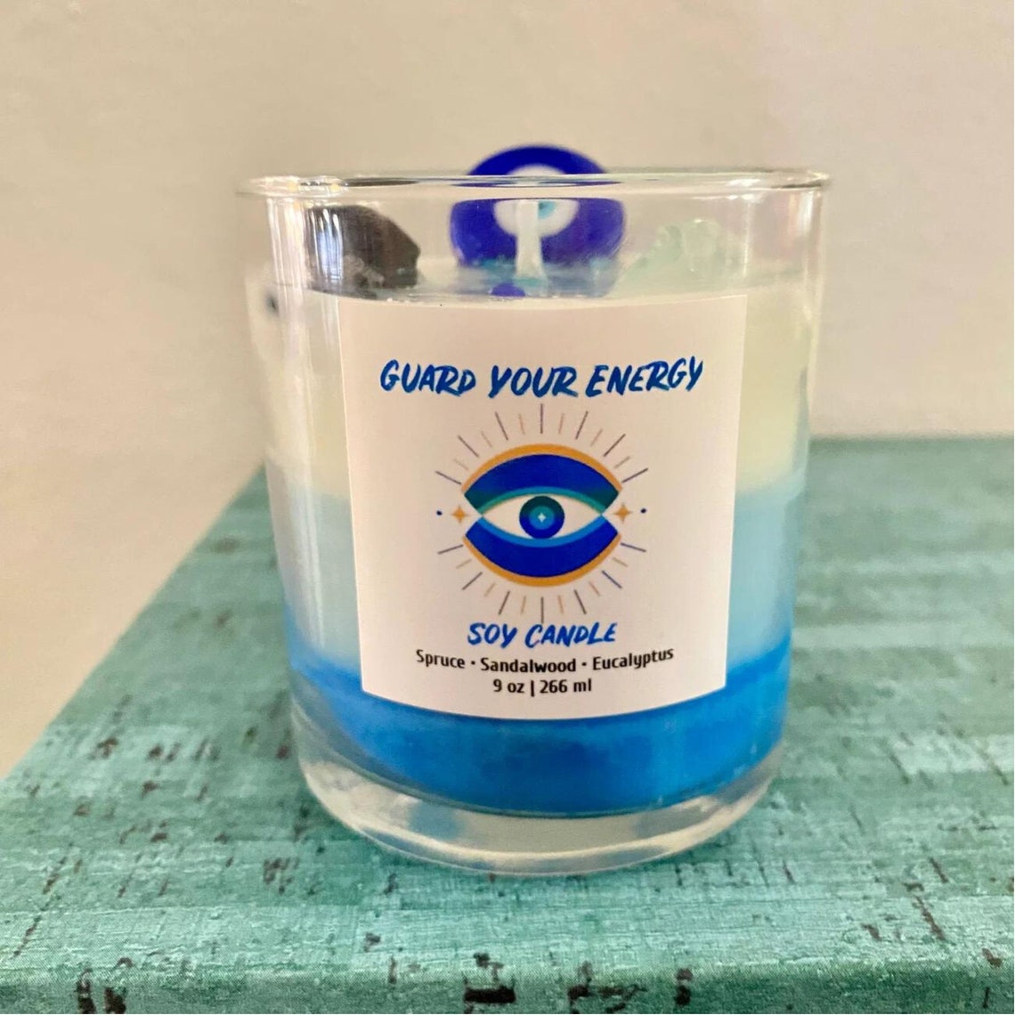 Crystal Infused Evil Eye Protection Candle Guard Your Energy Energy ...