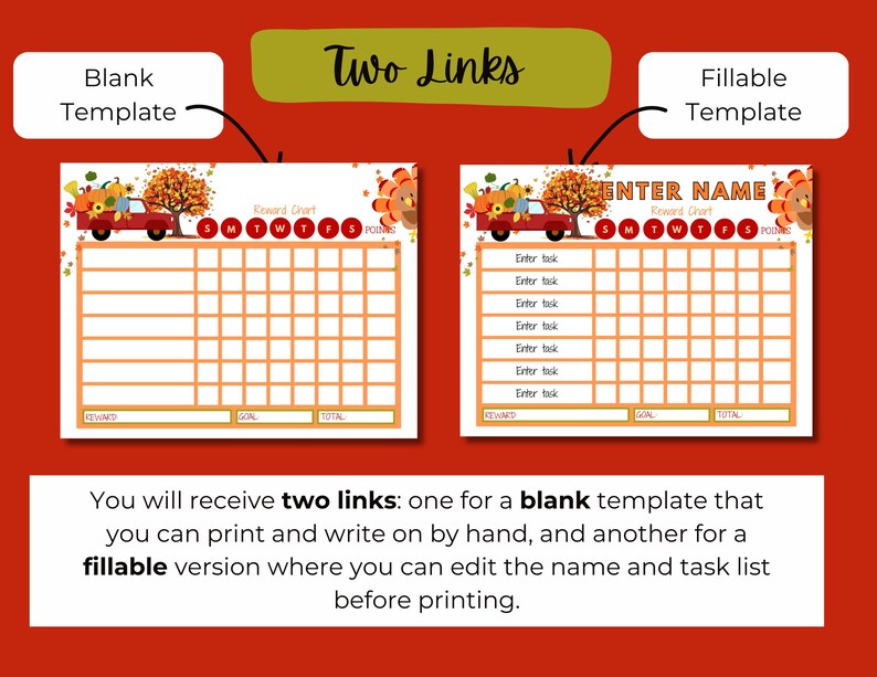 Fall Truck Chore Chart for Kids Printable, Toddler Chore Chart, Digital ...