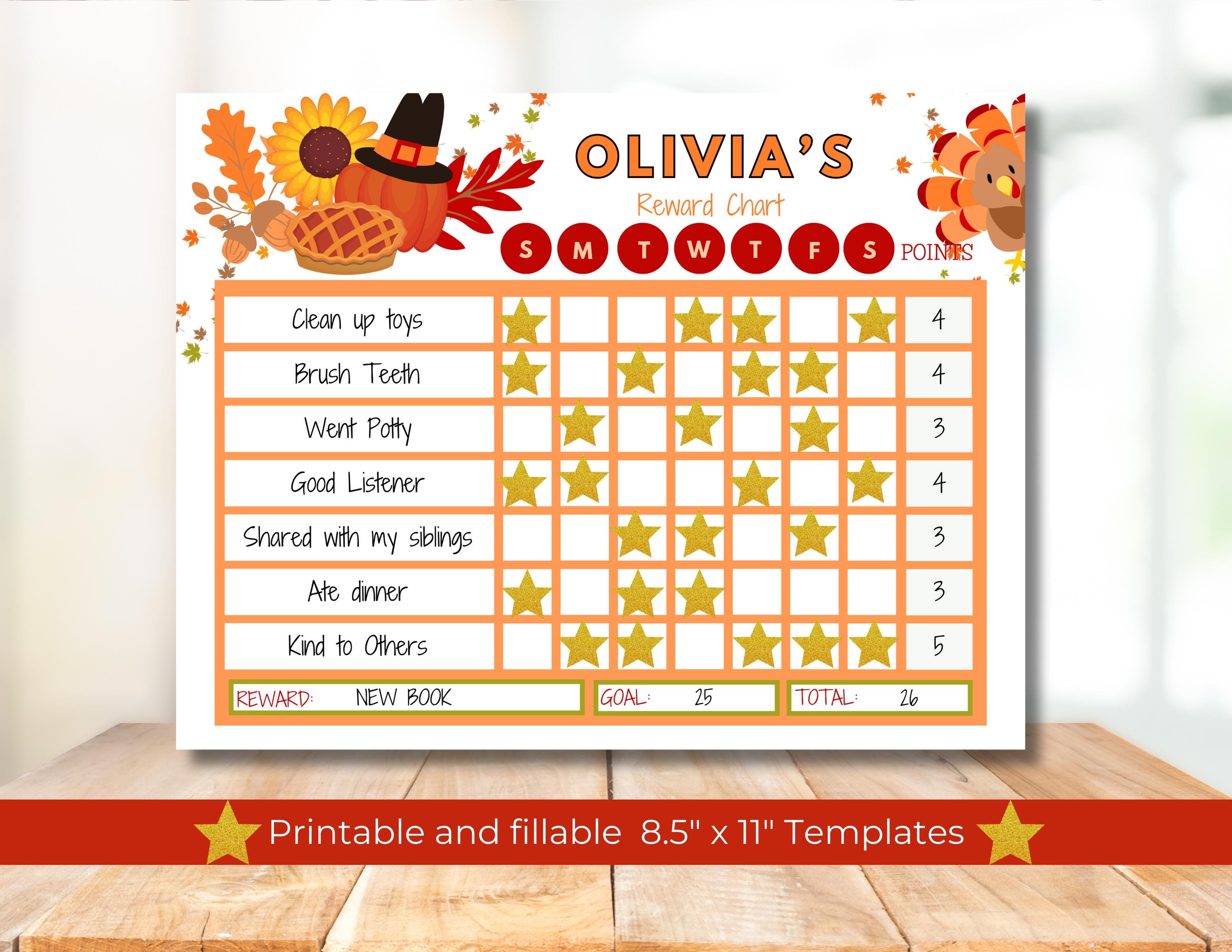 Thanksgiving Chore Chart for Kids Printable, Toddler Chore Chart ...