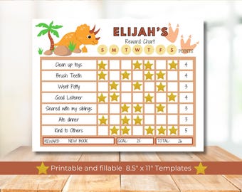 Chore Chart for Kids - Printable Dinosaur Reward Behavior ...