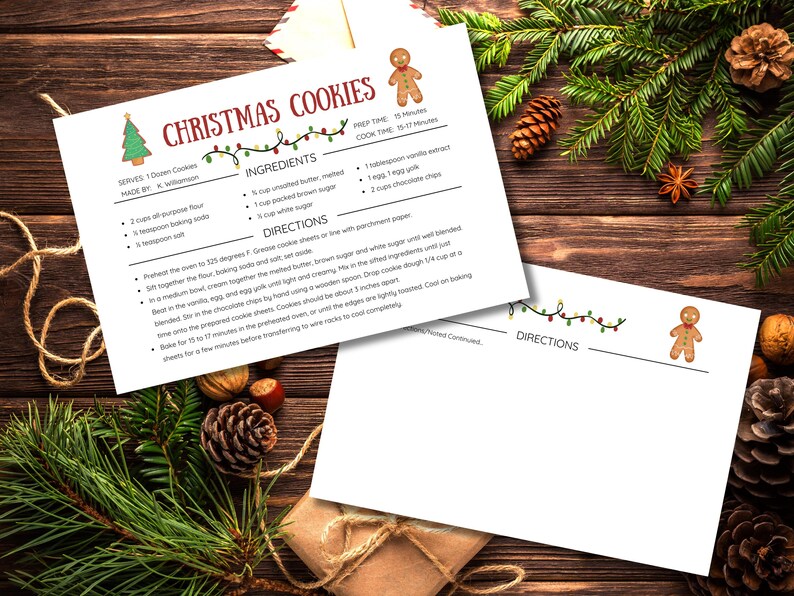 Christmas Recipe Card Template 6"x4", Editable in Canva, Digital ...