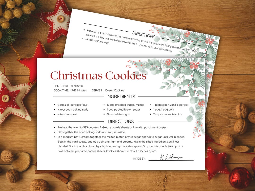 Christmas Recipe Card Template 6"x4", Editable in Canva, Digital ...