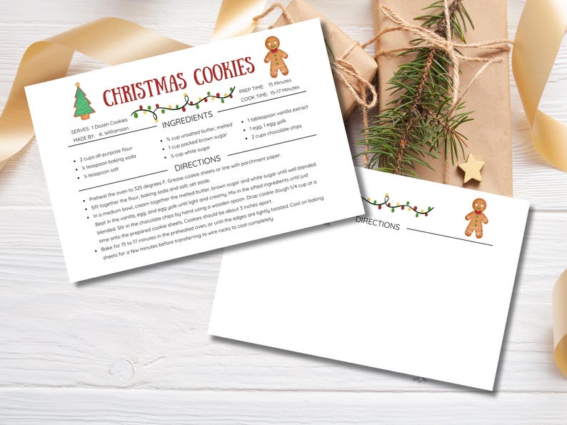 Christmas Recipe Card Template 6"x4", Editable in Canva, Digital ...