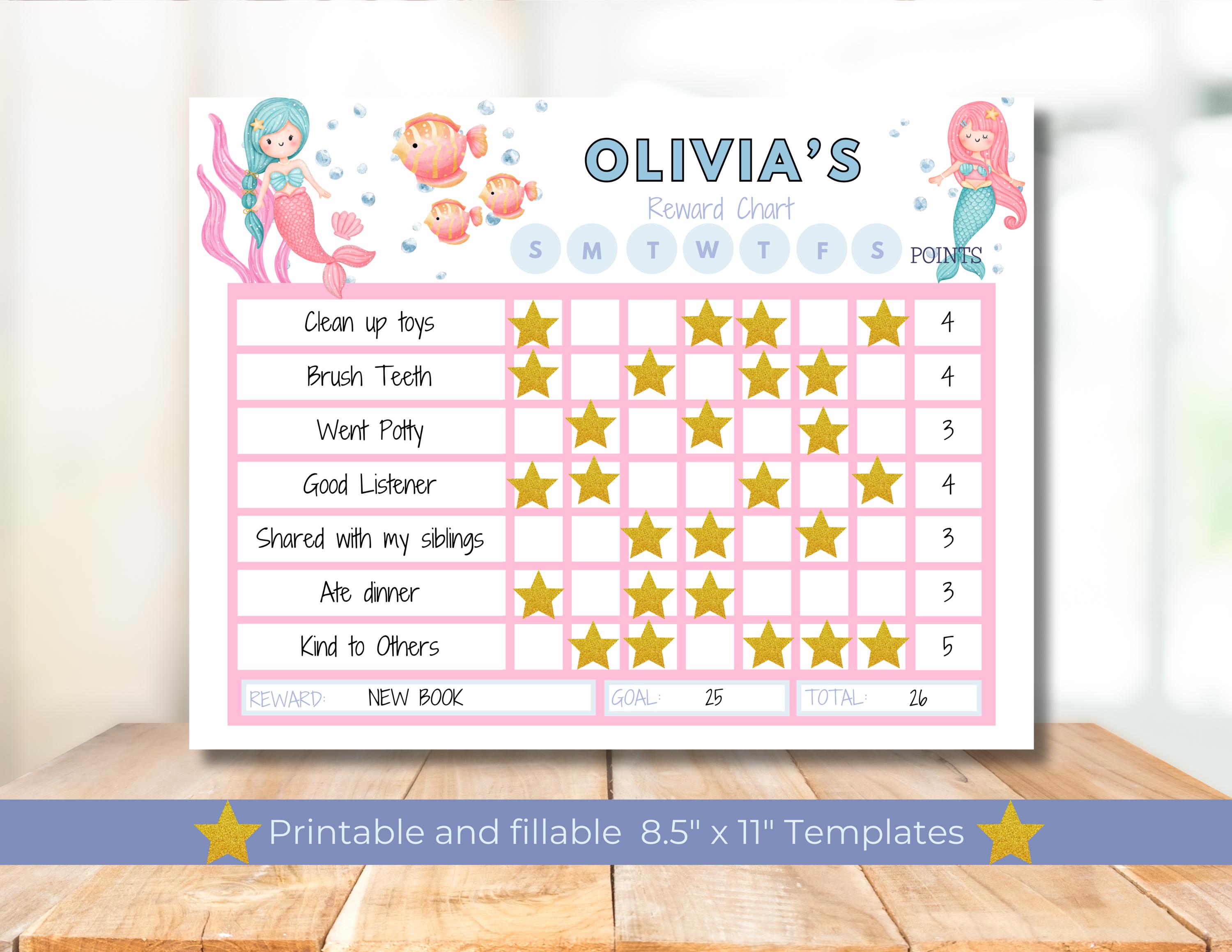 Mermaid Chore Chart for Kids Printable, Toddler Chore Chart, Digital ...