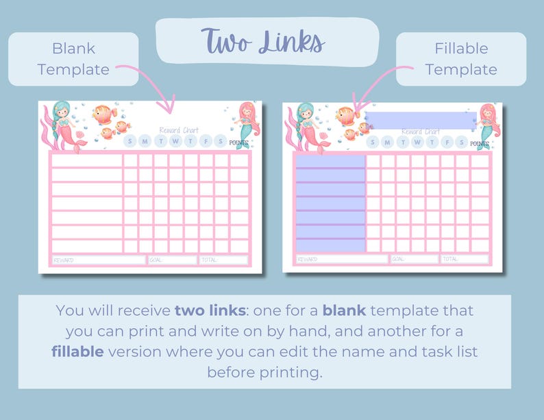 Mermaid Chore Chart for Kids Printable, Toddler Chore Chart, Digital ...