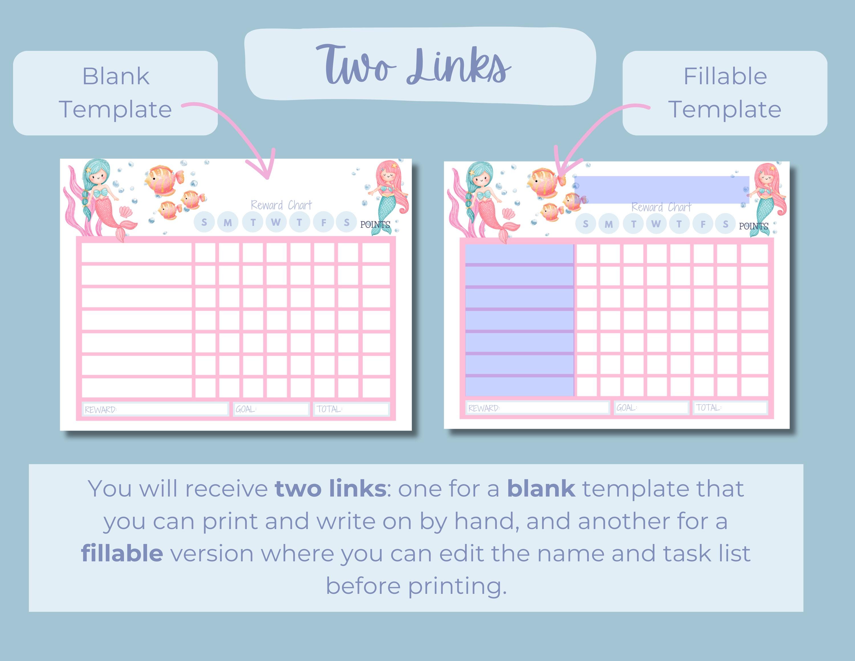 Mermaid Chore Chart for Kids Printable, Toddler Chore Chart, Digital ...