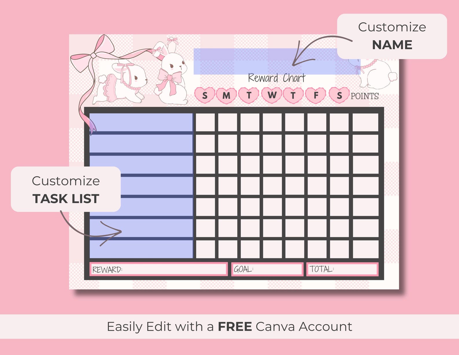 Bunny Chore Chart for Kids Printable, Toddler Chore Chart, Digital ...