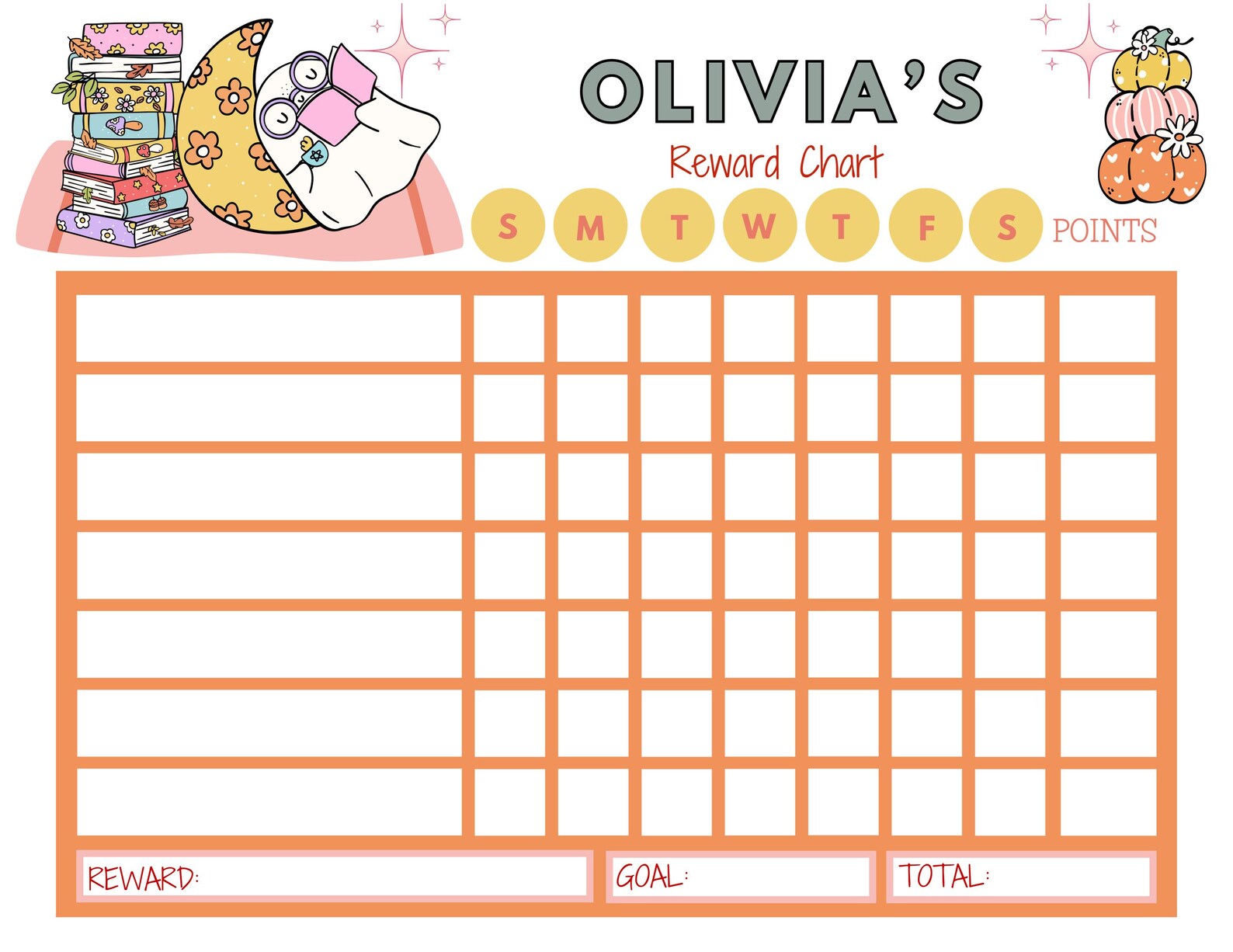 Fall Book Lover Chore Chart for Kids Printable, Toddler Chore Chart ...