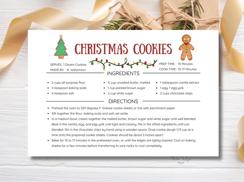 Christmas Recipe Card Template, Editable in Canva (digital Download) - Etsy