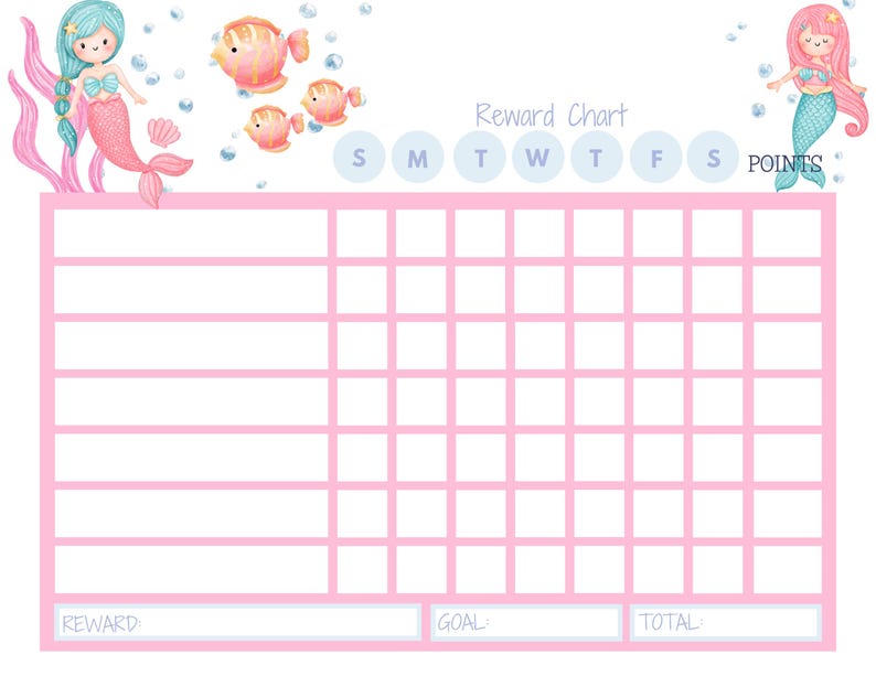 Mermaid Chore Chart for Kids Printable, Toddler Chore Chart, Digital ...