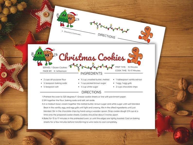 Retro Christmas Recipe Card Template 6"x4", Editable in Canva, Digital ...