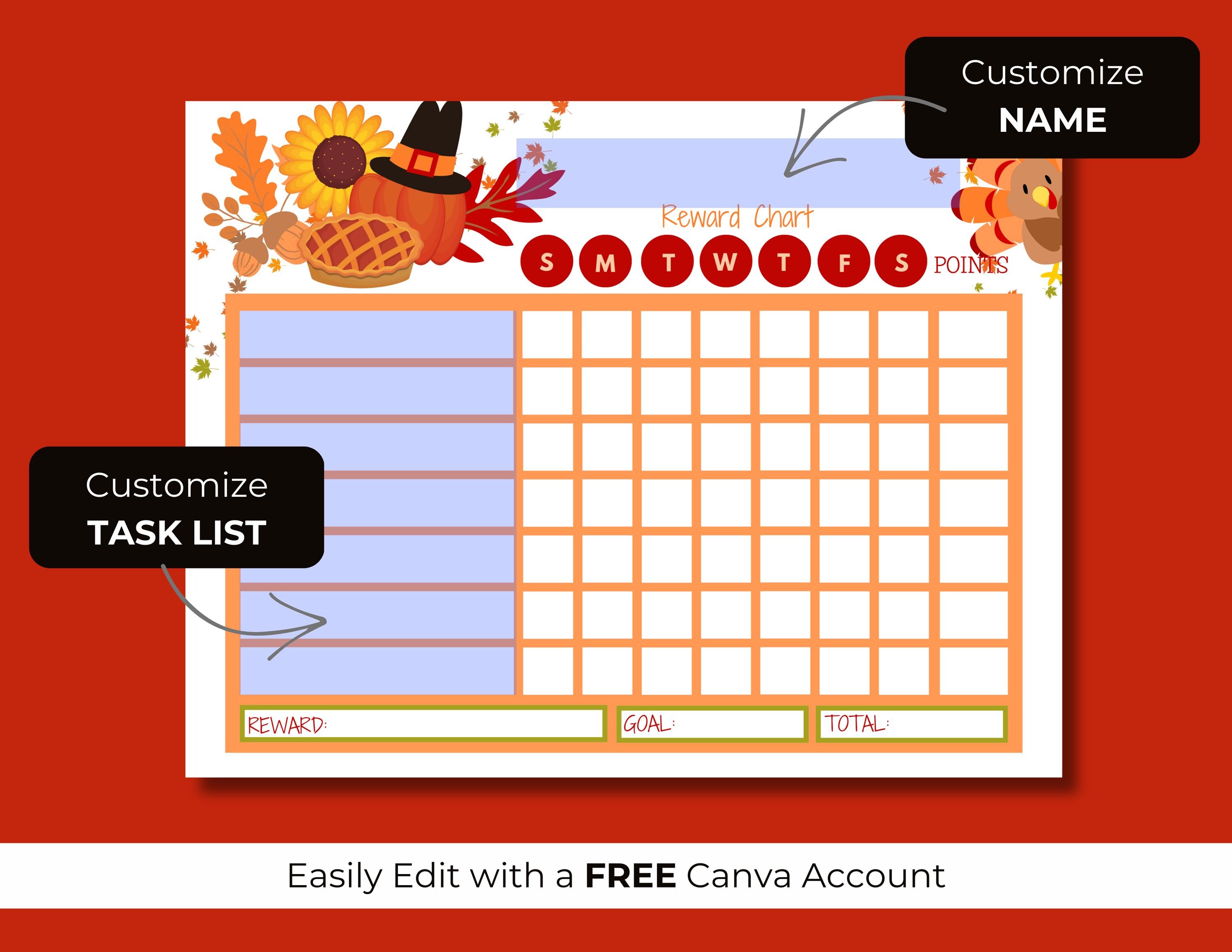 Thanksgiving Chore Chart for Kids Printable, Toddler Chore Chart ...
