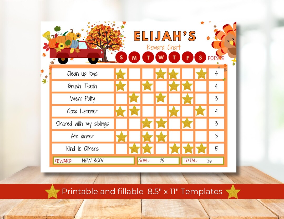 Fall Truck Chore Chart for Kids Printable, Toddler Chore Chart, Digital ...
