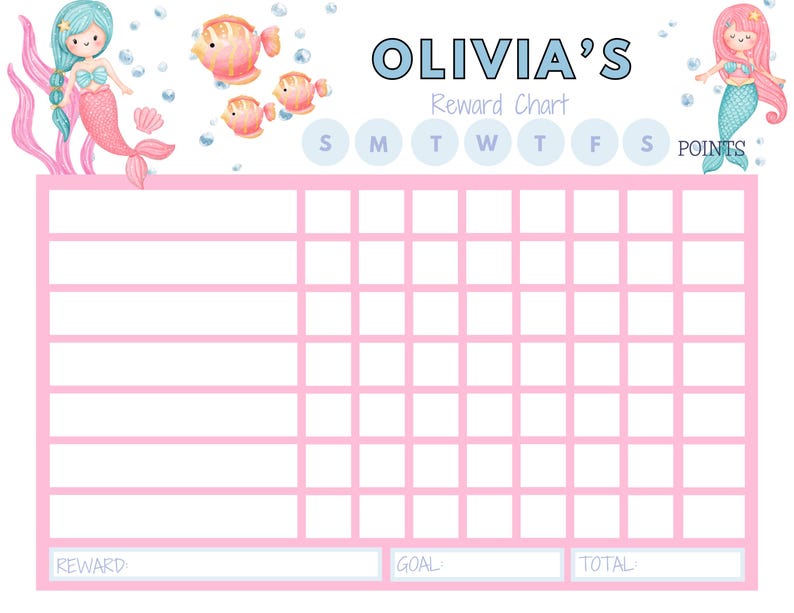 Mermaid Chore Chart for Kids Printable, Toddler Chore Chart, Digital ...