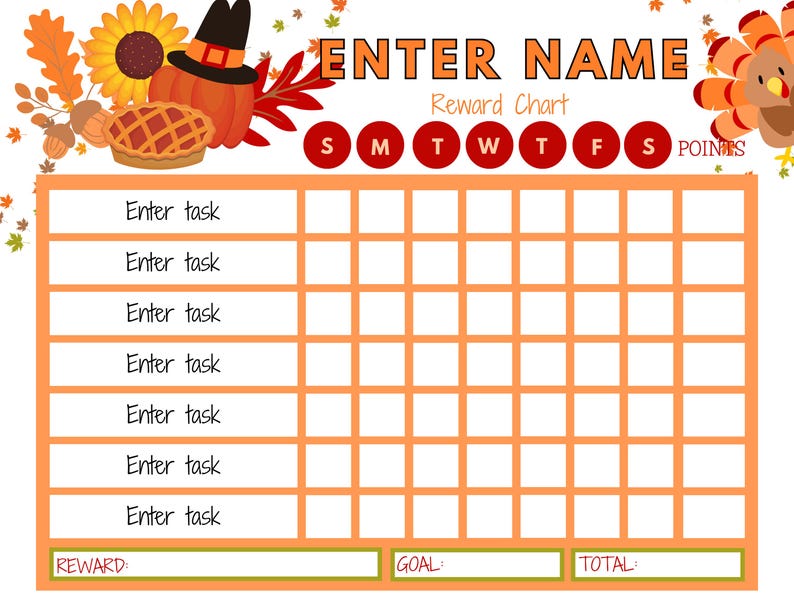 Thanksgiving Chore Chart for Kids Printable, Toddler Chore Chart ...
