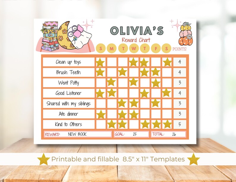 Fall Book Lover Chore Chart for Kids Printable, Toddler Chore Chart ...