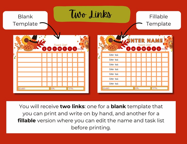 Thanksgiving Chore Chart for Kids Printable, Toddler Chore Chart ...
