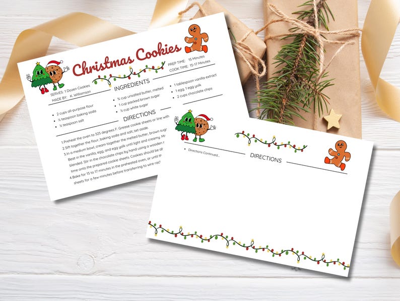 Retro Christmas Recipe Card Template 6"x4", Editable in Canva, Digital ...