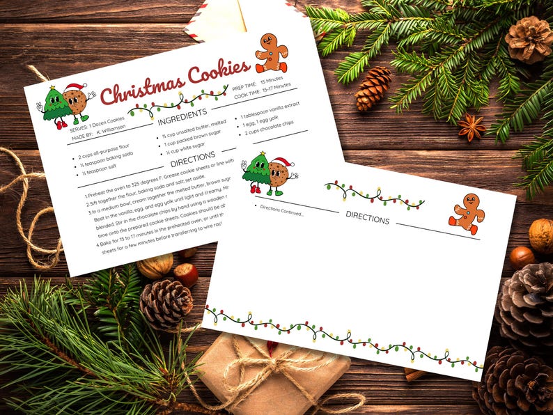 Retro Christmas Recipe Card Template 6"x4", Editable in Canva, Digital ...
