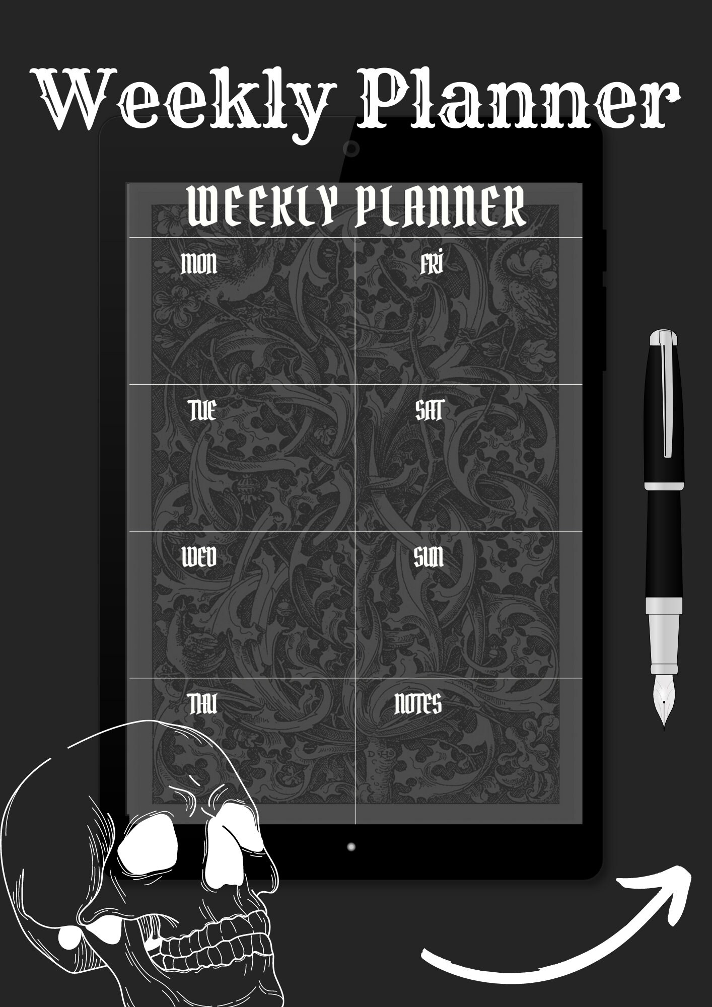 Goth Weekly Planner (dark Theme) - Etsy