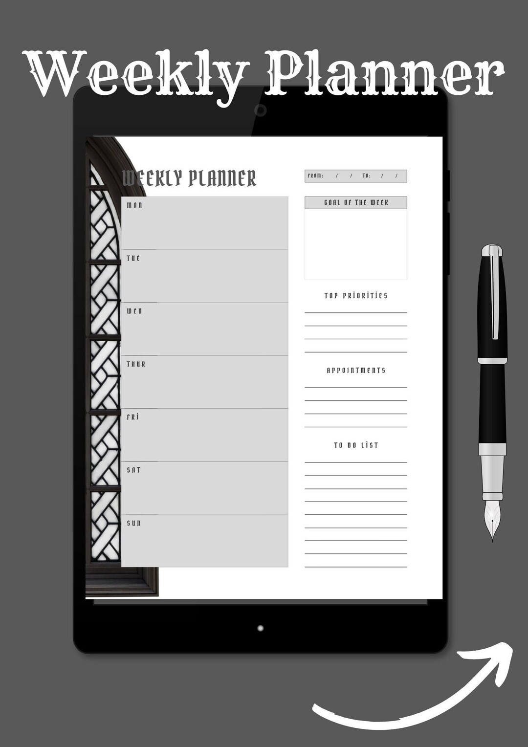 Gothıc Weekly Planner dark Theme - Etsy