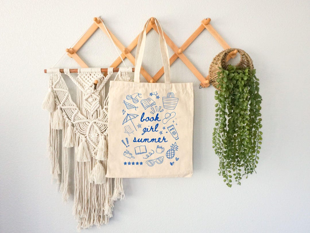 Book Girl Summer Doodle Print Tote Bag Bookish Merch Bookish Tote Bag ...