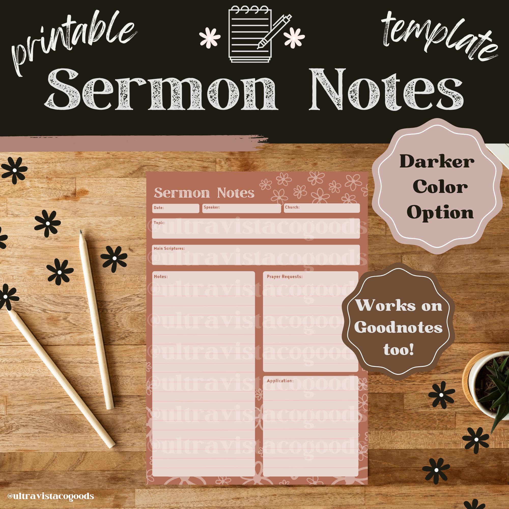 Printable Sermon Notes Church Notes Template Two Neutral Floral Designs ...