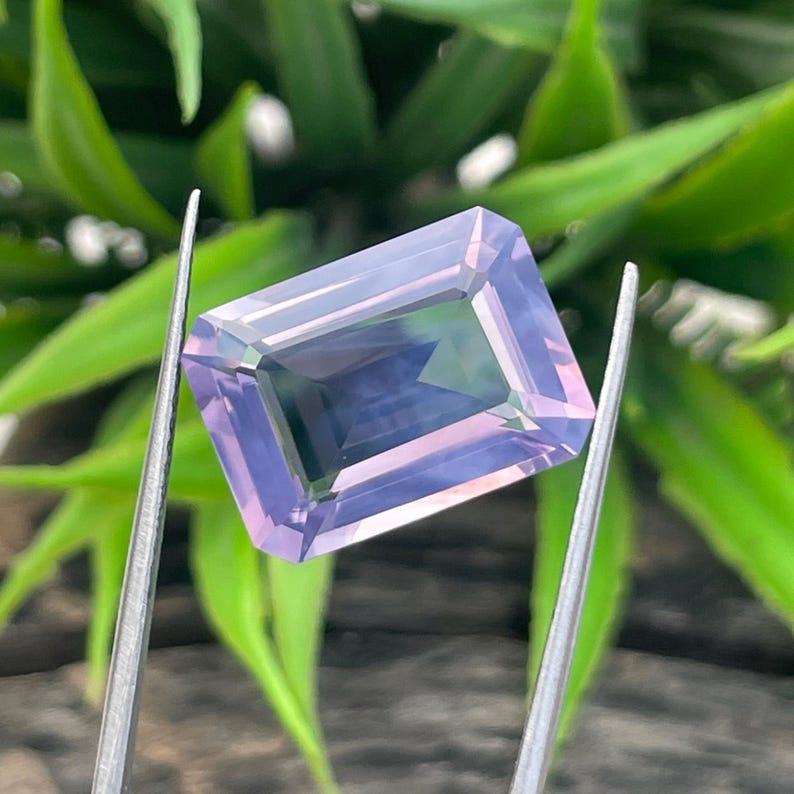 Natural Lavender Moon Quartz Faceted Gemstones: 11 Ct, Emerald Cut ...