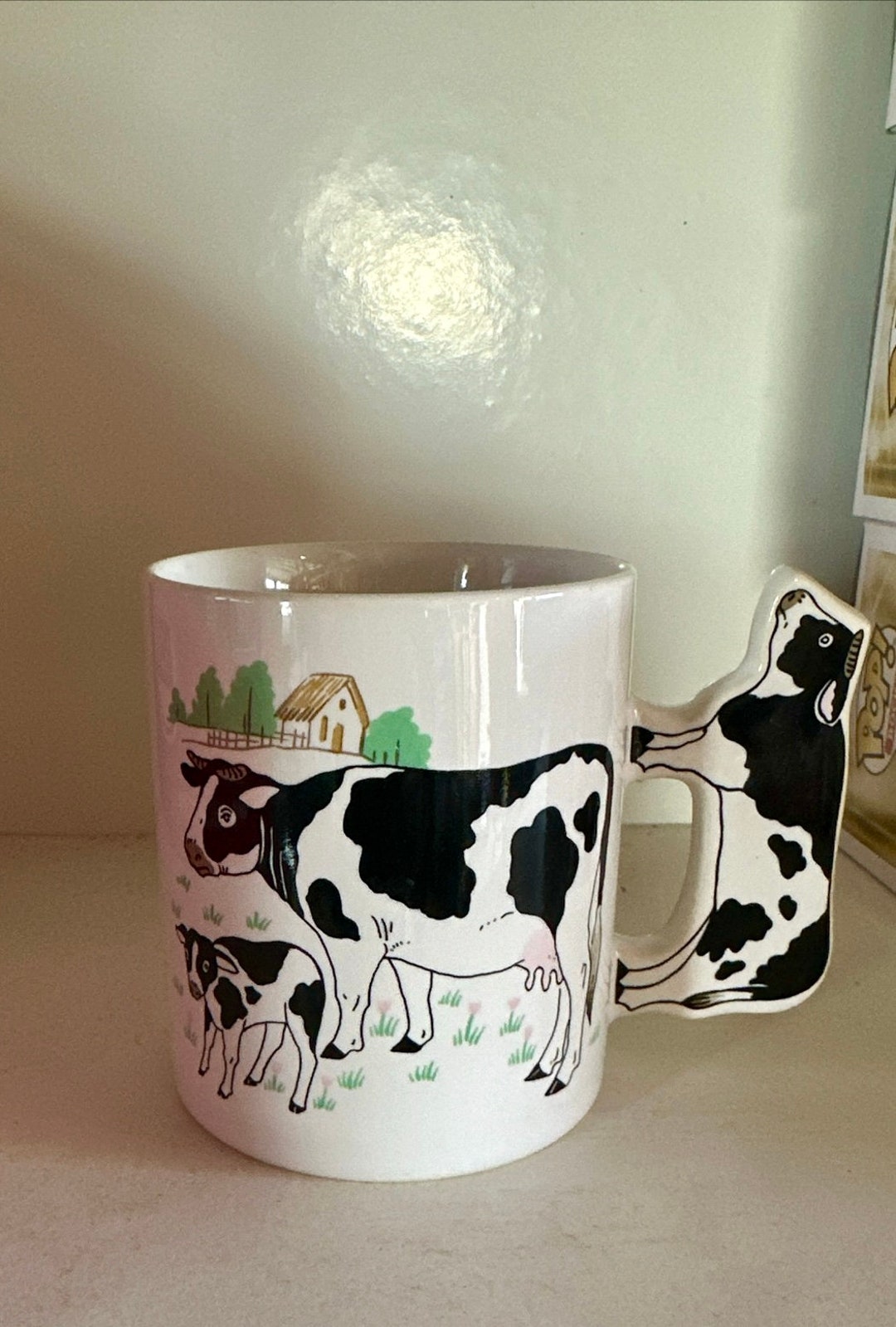 Cow Handle Coffee Cup Mug With Holstein Cow and Tan Calf Grazing in ...