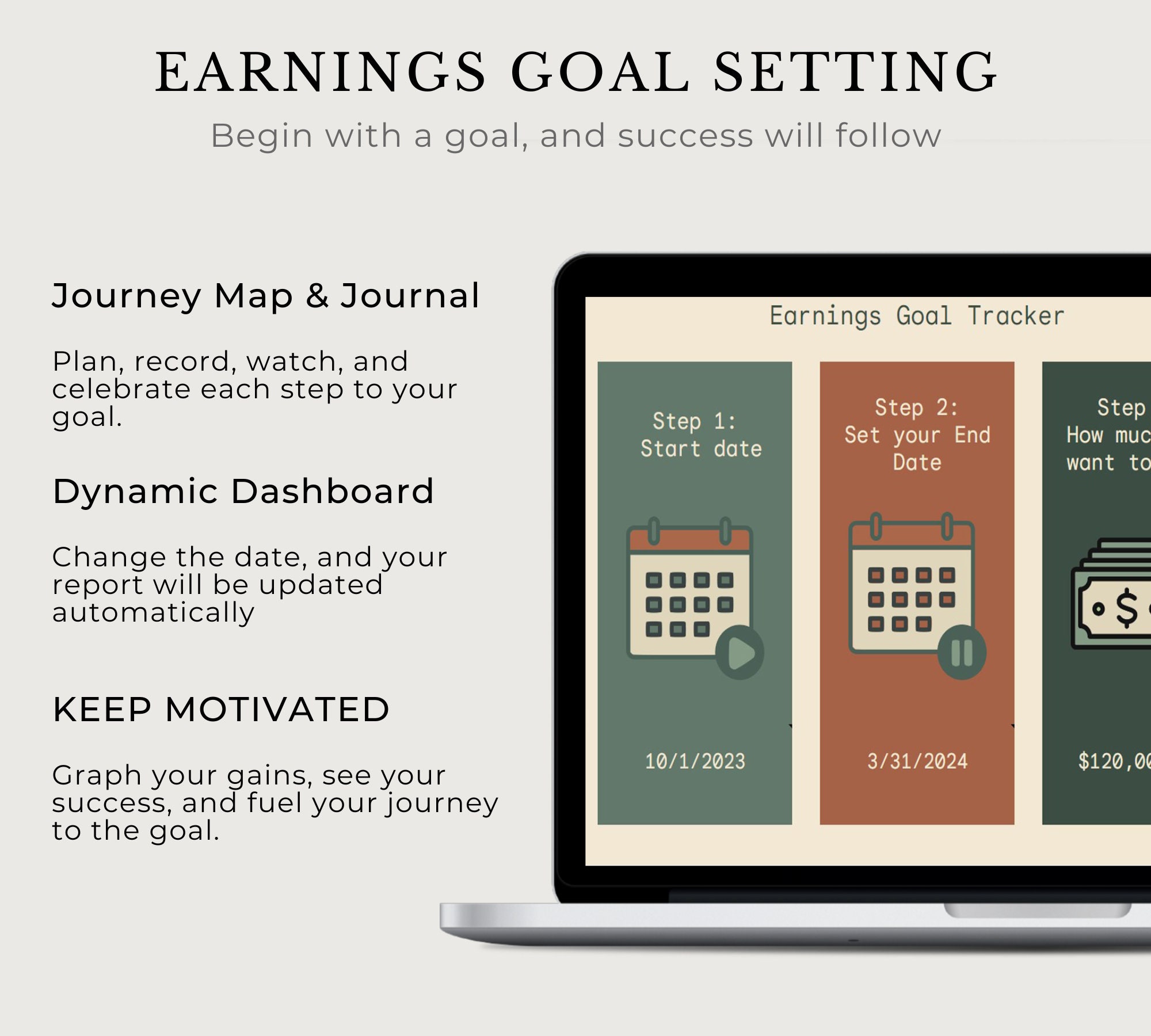 Earnings Goal Tracker: Google Sheets Income Spreadsheet (PDF Manual) - Etsy