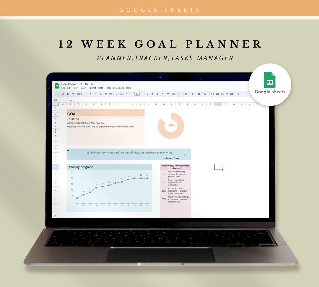 12-week Digital Goal Planner | Google Sheet Spreadsheet | 3-month Goal ...