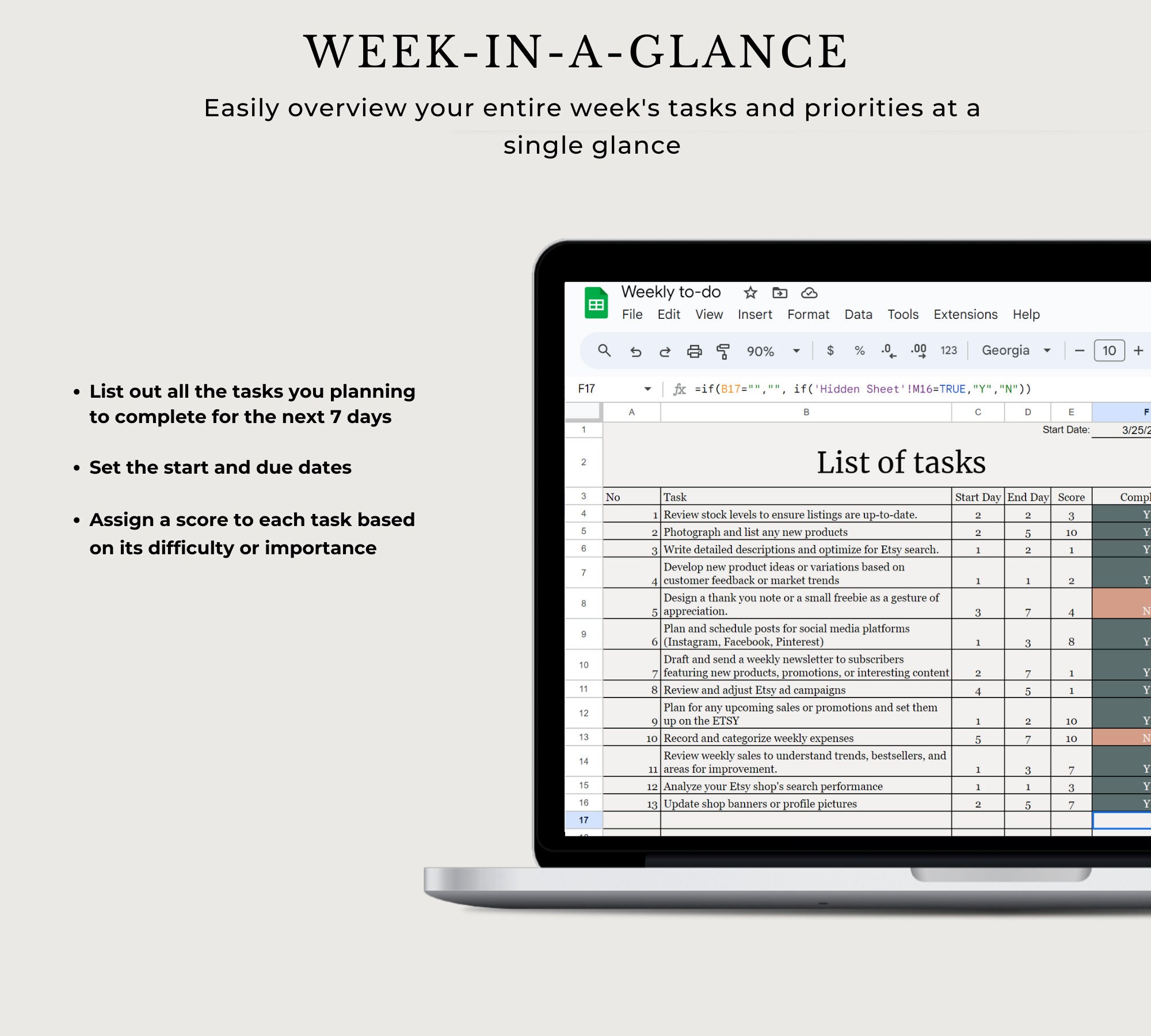 Smart Weekly To-do List Google Sheet Task Manager & Digital ...