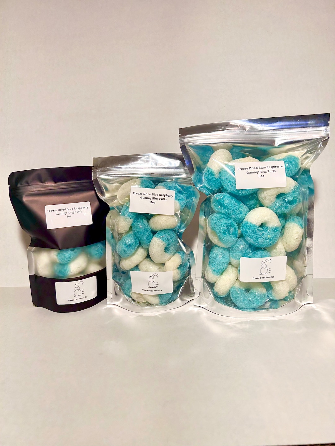 Freeze Dried Blue Raspberry Flavored Gummy Ring Puffs Party Snacks Made ...