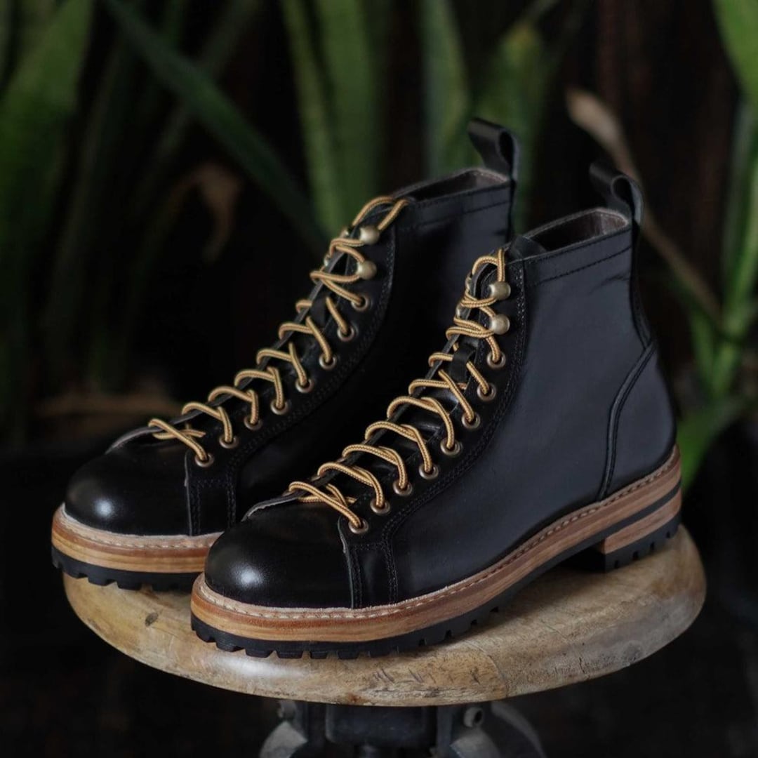 Black Handcrafted Premium Leather Monkey Boots for Men, Goodyear Welted ...