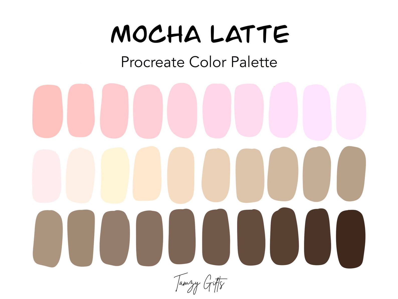 Paleta de colores Procreate y Hex Code Degradado Mocha Latte 30 colores / Herramientas Procreate ...